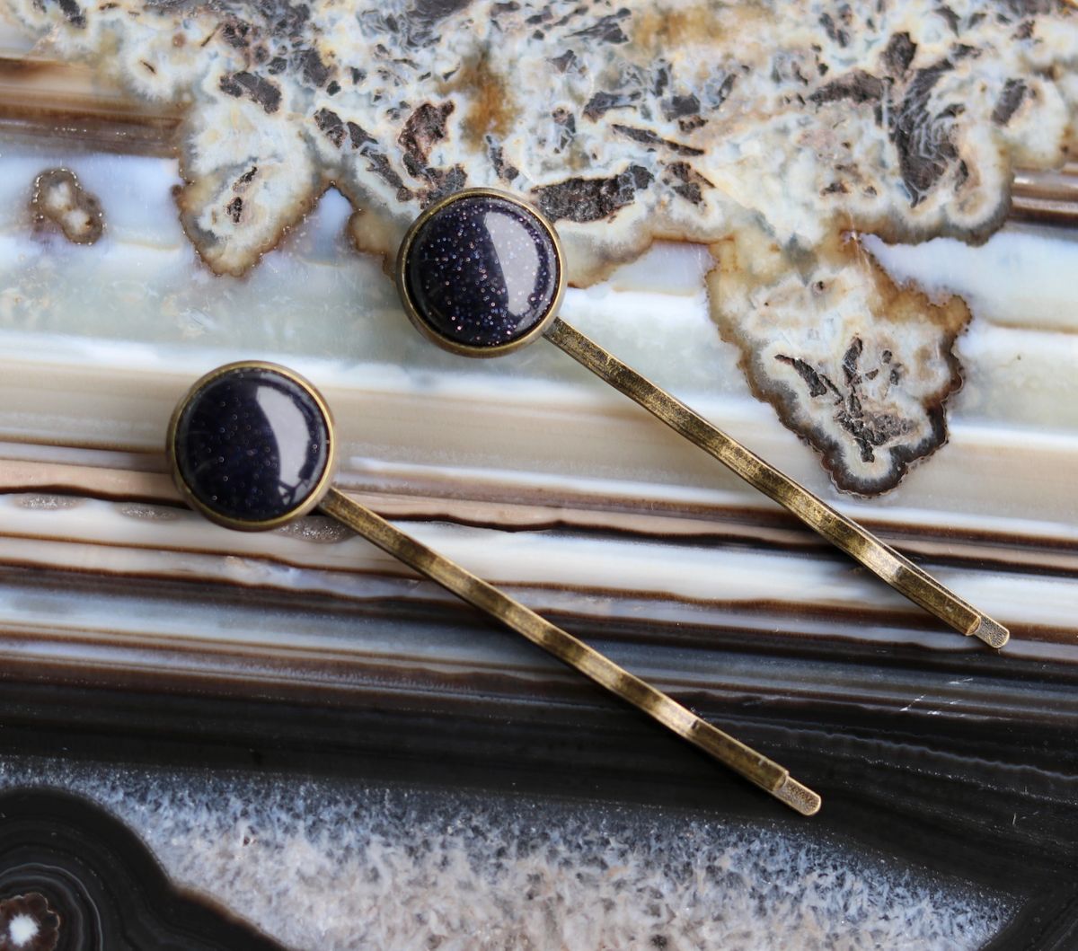 Moon Bobby Pin - Blue Sandstone – Elemental Creative
